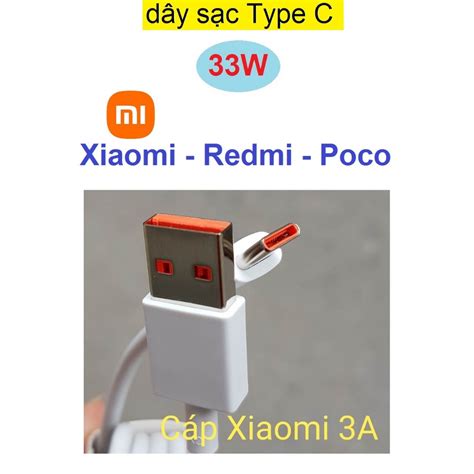 Dây sạc Type C 33W sạc nhanh Mi Charge Turbo trên điện thoại Xiaomi Redmi Poco no box Shopee