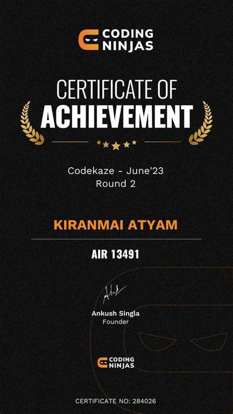 Prathyusha Atyam On Linkedin Codingninjas Achievement