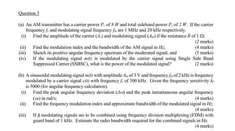 Solved A An AM Transmitter Has A Carrier Power Pc Of W Chegg
