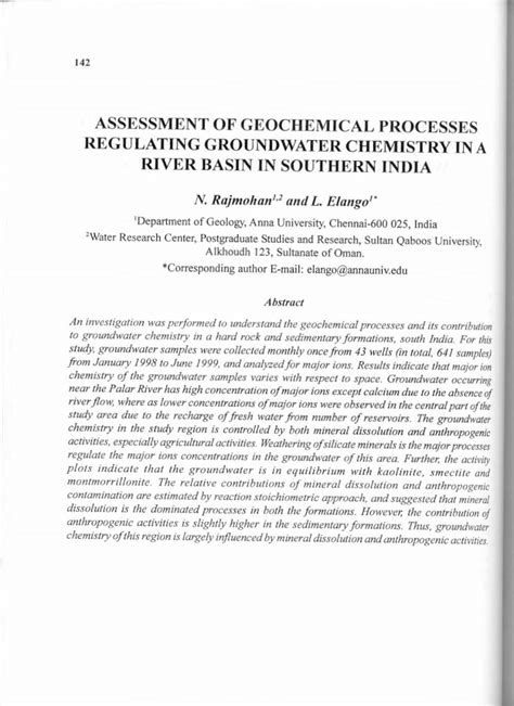 Pdf Assessment Of Geochemical Processes Controlling Groundwater Chemistry In A River Basin In