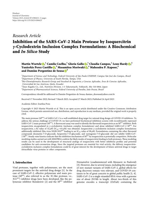 Pdf Inhibition Of The Sars Cov 2 Main Protease By Isoquercitrin γ Cyclodextrin Inclusion