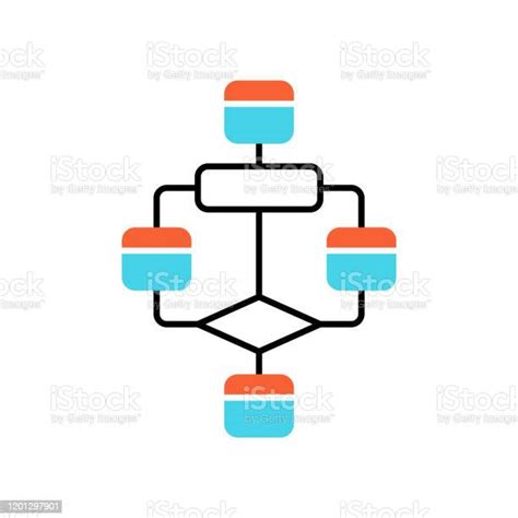 순서도 색상 아이콘입니다 다이어그램 프로세스의 시각화 문제 해결 단계 알고리즘의 그래픽 표현 프로그램 논리 시퀀스입니다 격리 벡터 일러스트레이션 순서도에 대한 스톡 벡터