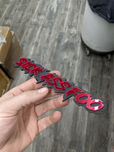 Sick Ass Foo Car Badge Mirror Red On Matte Black Aggressive Font