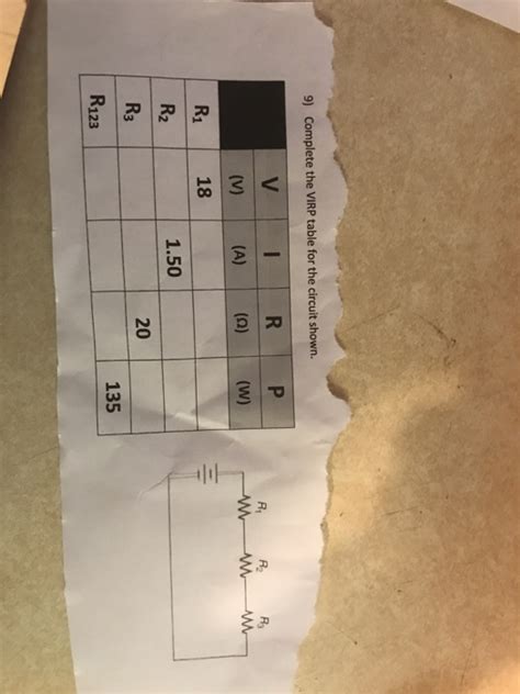 Solved 9 Complete The Virp Table For The Circuit Shown V R