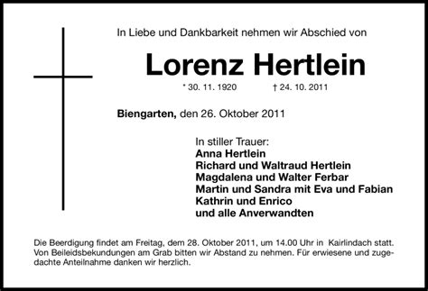 Traueranzeigen Von Lorenz Hertlein Trauer Nn De
