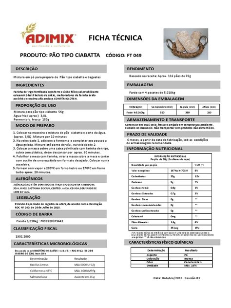 Fc0ef8f4 B4c4 44b2 Ae4d C90527cabcdf Ficha Técnica Pão Tipo Ciabatta Pdf Pães