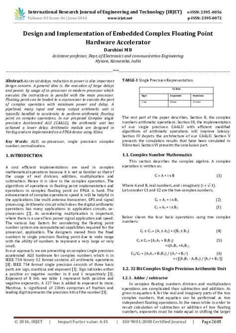 pdf design and implementation of embedded complex floating point