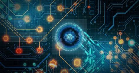 Circuit Board And Glowing Nodes Futuristic Technology Animation Stock