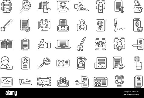 Handwriting Identification Icons Set Outline Vector Access Approve Biometric Finger Stock