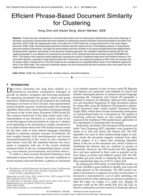 Pdf Efficient Phrase Based Document Similarity For Clustering
