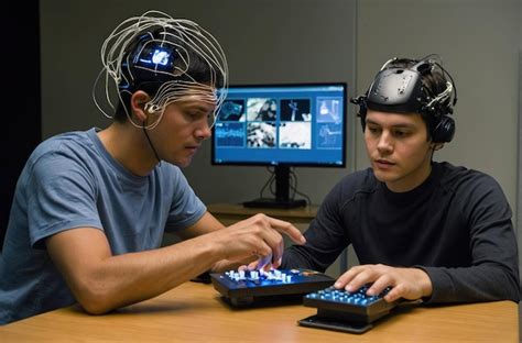 Premium Photo Man With Braincomputer Interface Conducting Research