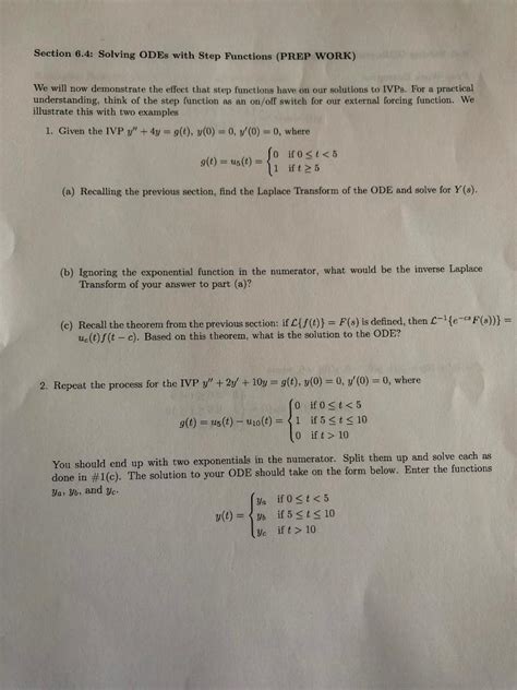 Solved Section 6 4 Solving Odes With Step Functions Prep