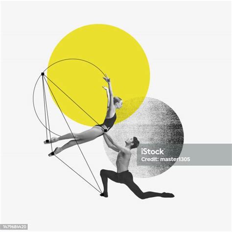 열정 아름다운 젊은 발레 댄서들 추상적인 디자인 요소를 가진 밝은 배경 위에 남자와 여자 현대 미술 콜라주 합성 이미지에 대한 스톡 사진 및 기타 이미지 Istock