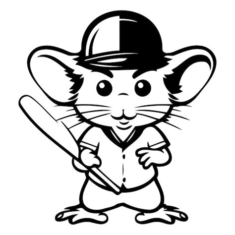 Cute Cartoon Mouse With Baseball Bat And Cap Vector Illustration