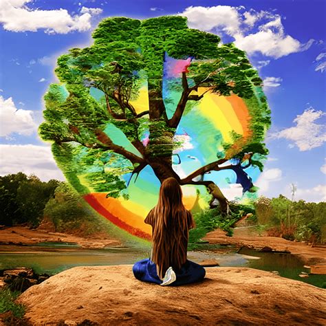 Mother Earth Tree With People Sitting Around It River Sky Creative Fabrica