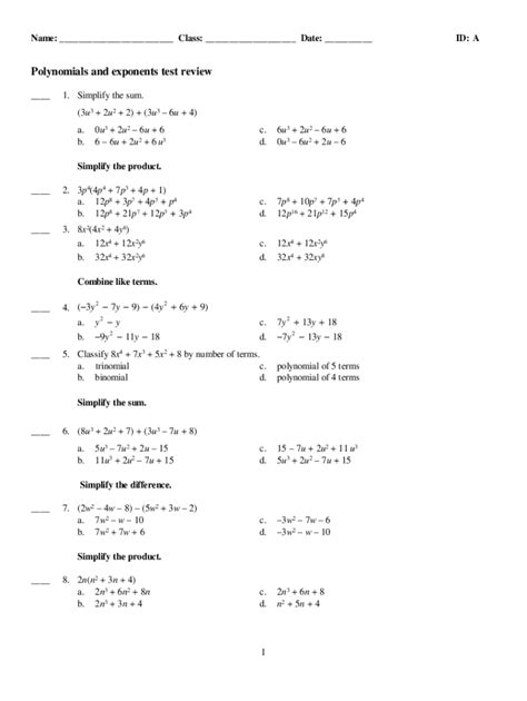 Fillable Online Unit 4 Polynomials Test Reviewalgebra Ii Quiz Quizizz