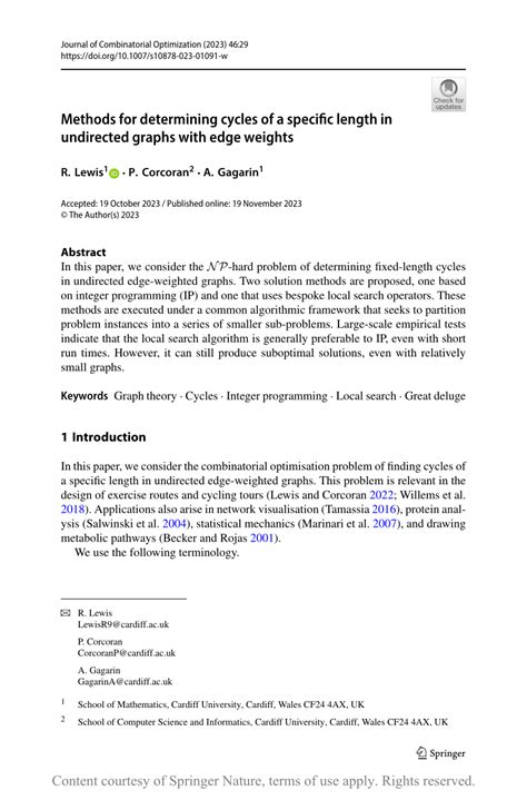 pdf methods for determining cycles of a specific length in undirected graphs with edge weights