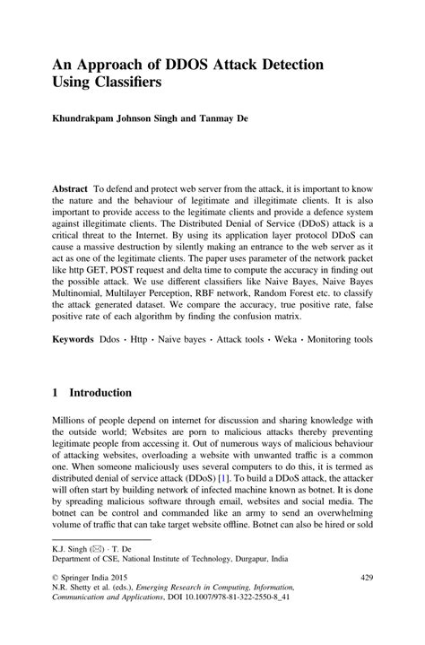 Pdf An Approach Of Ddos Attack Detection Using Classifiers