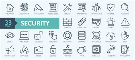Security Outline Web Icon Set Vector Thin Line Icons Collection Stock Illustration Download