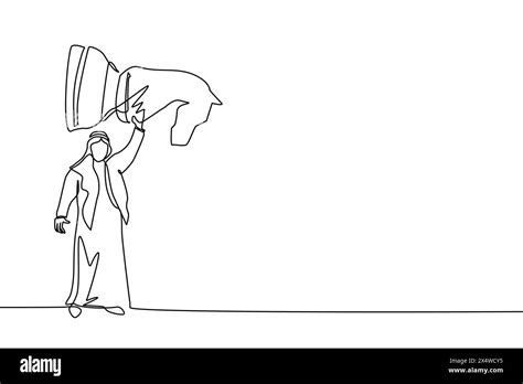 Single One Line Drawing Arabian Businessman Holding Lifting Knight Chess Piece Successful