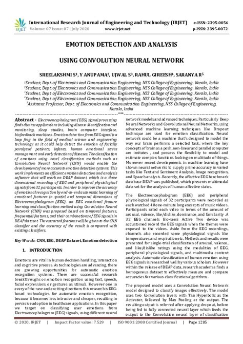 Pdf Irjet Emotion Detection And Analysis Using Convolution Neural Network