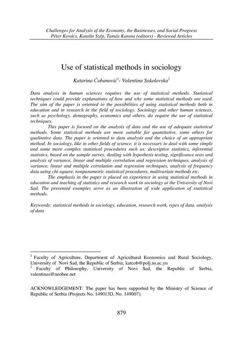 Use Of Statistical Methods In Sociology Challenges For Analysis Of
