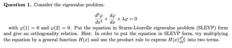 Solved Question 1 Consider The Eigenvalue Problem