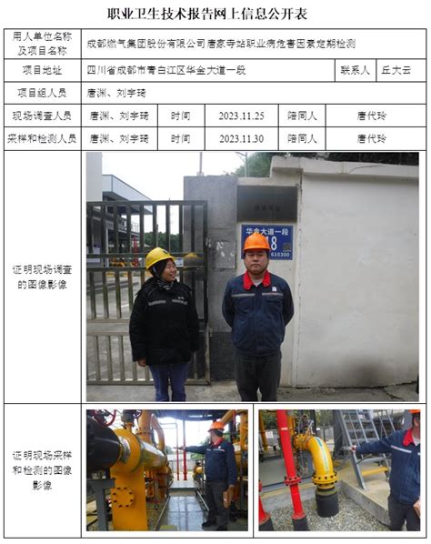 成都燃气集团股份有限公司唐家寺站职业病危害因素定期检测 四川省诚实安全咨询技术服务有限责任公司