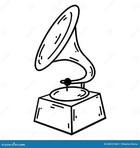 Doodle Retro Gramophone Vector Sketch Illustration Of Musical