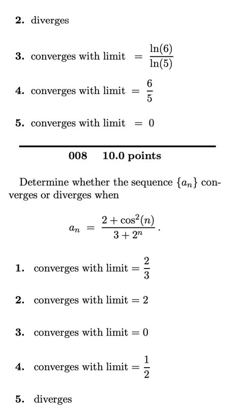 solved 005 10 0 points determine whether the sequence {an}