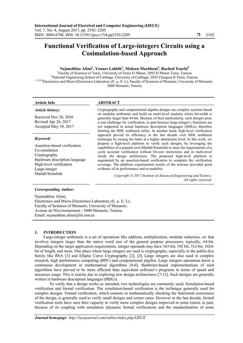 Functional Verification Of Large Integers Circuits Using A Cosimulation Based Approach Pdf