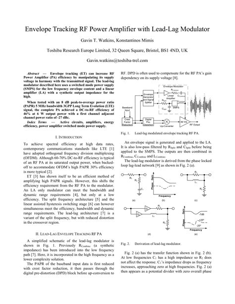 Pdf Envelope Tracking Rf Power Amplifier With Lead Lag Modulator