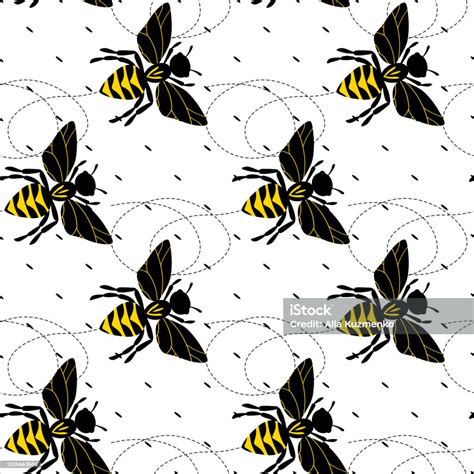 흰색 물방울 무늬 배경에 꿀벌과 원활한 패턴 작은 말살 벡터 그림입니다 사랑스러운 만화 캐릭터 초대 카드 직물 직물에 대한