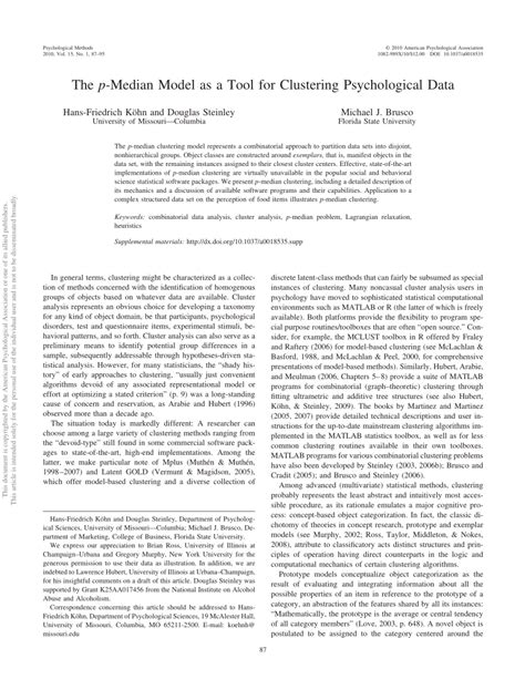 The P Median Model As A Tool For Clustering Psychological Data