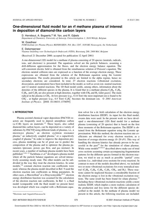 Pdf One Dimensional Fluid Model For An Rf Methane Plasma Of Interest In Deposition Of Diamond