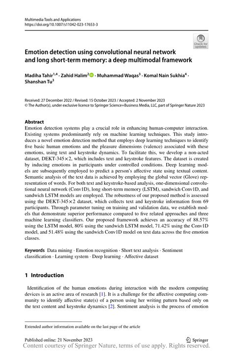 Emotion Detection Using Convolutional Neural Network And Long Short Term Memory A Deep