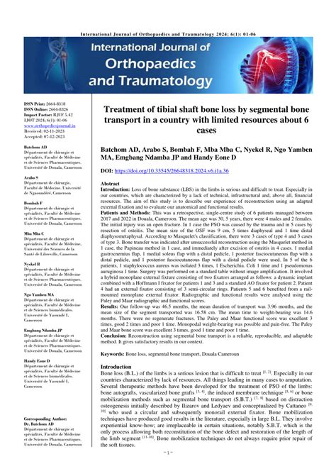 Pdf Corresponding Author Treatment Of Tibial Shaft Bone Loss By Segmental Bone Transport In A