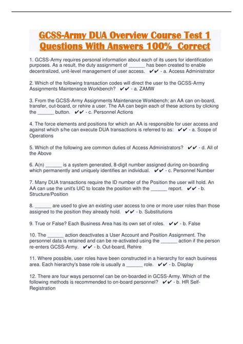 Gcss Army Dua Overview Course Test 1 Questions With Answers 100