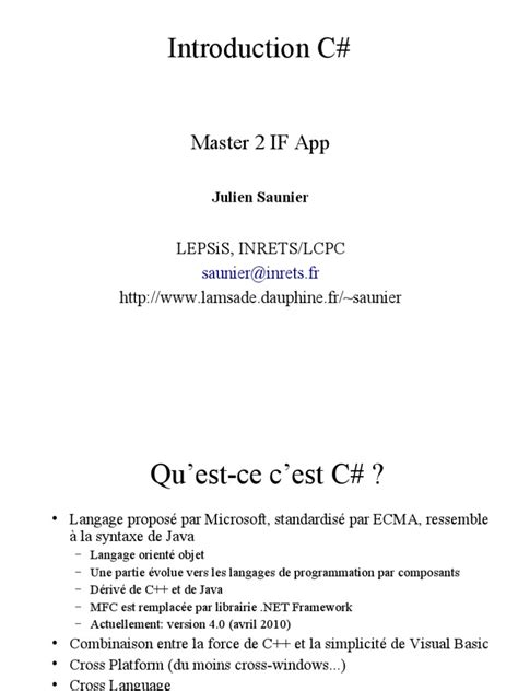 Intro Csharp Pdf C Langage De Programmation Structure De Contrôle