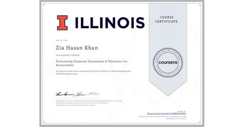 Zia Hasan Khan On Linkedin Completion Certificate For Forecasting Financial Statements And Valuation