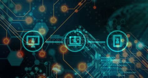 animation of flowchart icons and computer language over circuit board