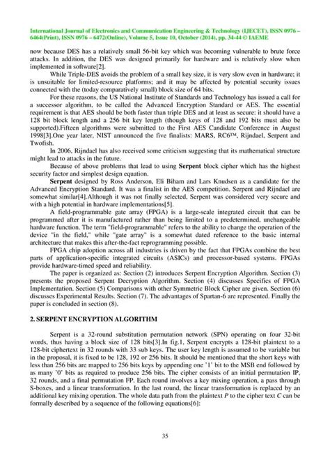 Hardware Implementation Of The Serpent Block Cipher Using Fpga Technology Pdf Information