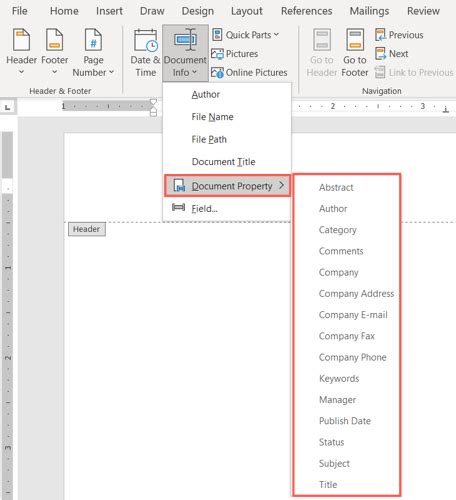 How To Add Document Properties To A Header Or Footer In Microsoft Word