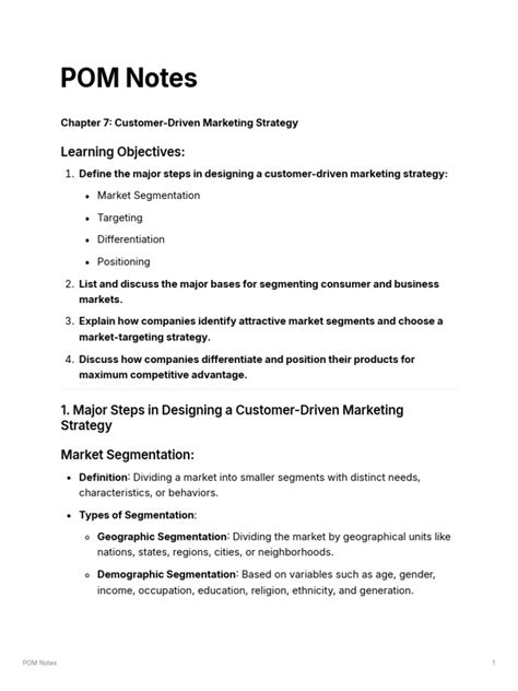 Pom Notes Pdf Market Segmentation Pricing