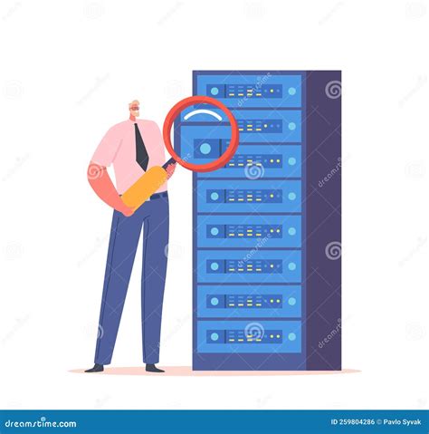 System Administrator Working With Server Rack Cabinets And Computer