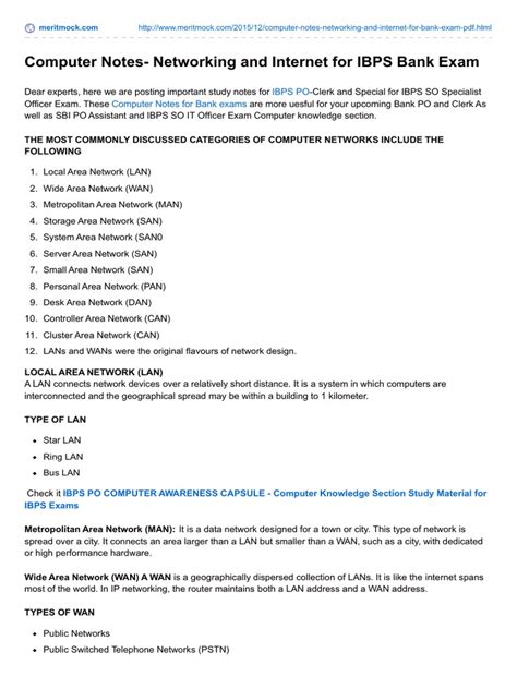 Computer Notes Networking And Internet For Ibps Bank Exam Download