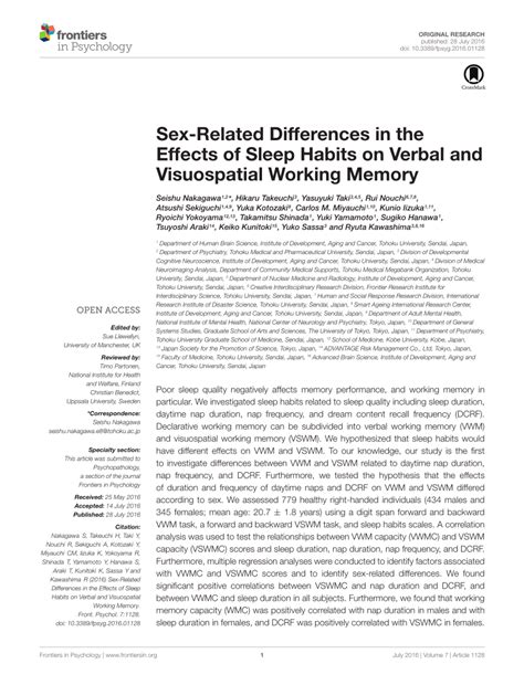 Pdf Sex Related Differences In The Effects Of Sleep Habits On Verbal And Visuospatial Working