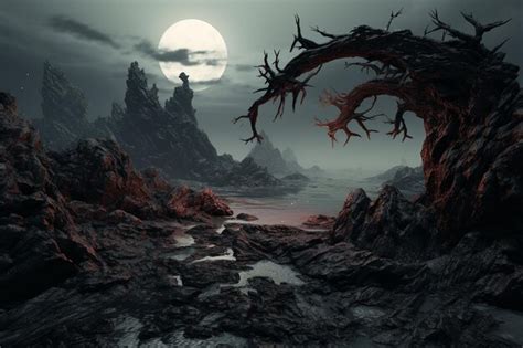 Premium Photo 3d Render Of A Haunting Background With Moon