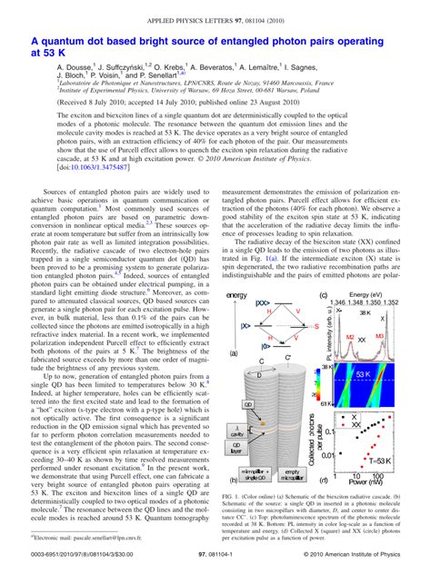 Pdf A Quantum Dot Based Bright Source Of Entangled Photon Pairs Operating At 53 K