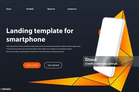 흰색 스마트 폰 방문 페이지 템플릿입니다 현대 프레임없는 스마트 폰 화면 휴대 전화 응용 프로그램 프리젠 테이션 템플릿과 현실적인 3d 스마트 폰 모형 벡터 일러스트 레이션